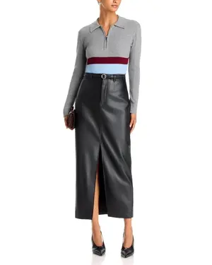 TOCCIN Meg Faux Leather Midi Skirt