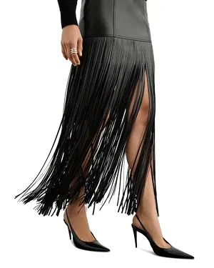 TOCCIN Soren Faux Leather Fringe Skirt - Jet