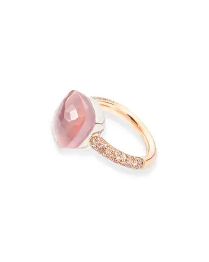 Pomellato 18k White & Gold Nudo Pink Chalcedony & Quartz Doublet & Brown Diamond Ring
