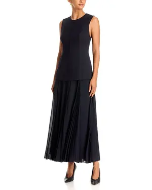 Hugo Boss Detulip Mixed Media Maxi Dress Exclusive - Deepest Midnight