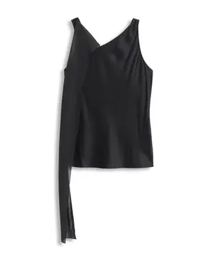 Helmut Lang Silk Asymmetric Scarf Top - Black