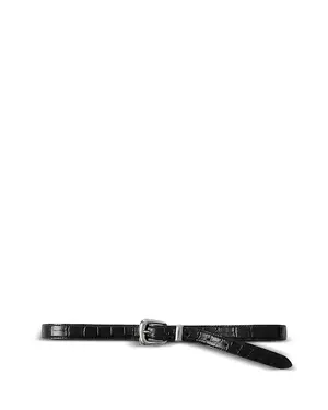 Veronica Beard Arch Croc Embossed Leather Belt Black