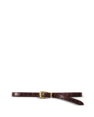 Veronica Beard Arch Croc Embossed Leather Belt - Chestnut