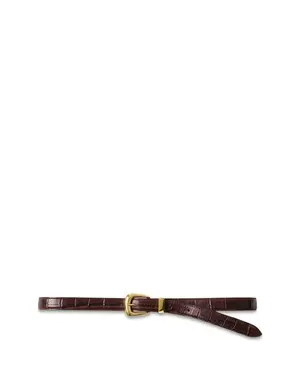 Veronica Beard Arch Croc Embossed Leather Belt - Chestnut
