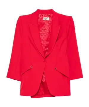 Elisabetta Franchi Logo-plaque Blazer And Straight-leg Trousers Suit - Red