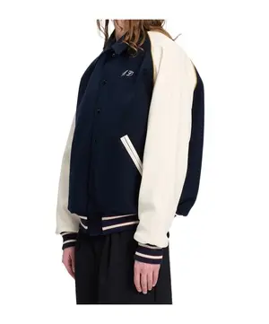 ANN DEMEULEMEESTER Embroidered-logo Panelled Bomber Jacket