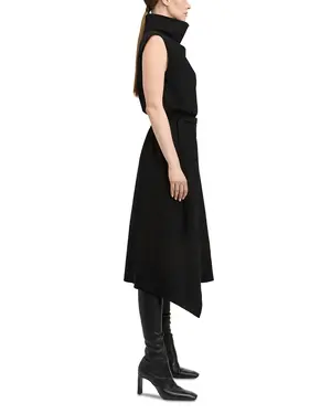 Derek Lam 10 Crosby Debbie Cotton Stretch Funnel Neck Belted Dress - Black
