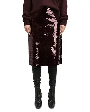 Derek Lam 10 Crosby Benjamin Paillette Midi Pencil Skirt - Deep Wine