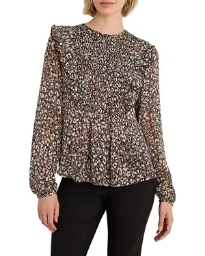 NIC+ZOE Leo Georgette Smocked Ruffled Top