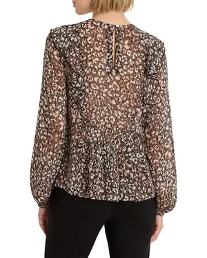 NIC+ZOE Leo Georgette Smocked Ruffled Top