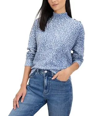 NIC+ZOE Cheetah Print Mock Neck Sweater - Blue Multi