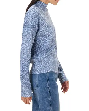 NIC+ZOE Cheetah Print Mock Neck Sweater - Blue Multi