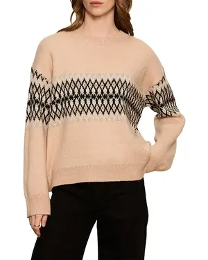 Sanctuary Argyle Crewneck Pullover Sweater - Hazelnut Argyle