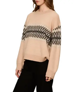 Sanctuary Argyle Crewneck Pullover Sweater - Hazelnut Argyle