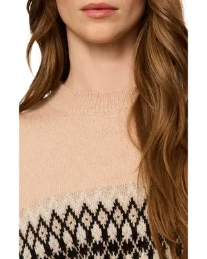 Sanctuary Argyle Crewneck Pullover Sweater - Hazelnut Argyle