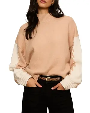 Sanctuary Color Blocked Mock Neck Sweater - Hazelnut