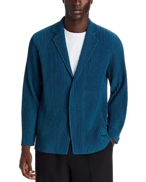 Issey Miyake Tailored Pleats Notch Lapel Cardigan Jacket - Shadow Blue