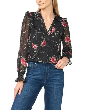 CECE DUPRAZ Collared Ruffle Trim Top