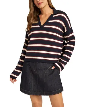 MATTY M Brey Striped Cotton & Cashmere Henley Sweater