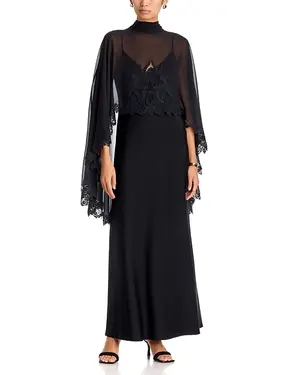 Kobi Halperin Carmen Embroidered Capelet Maxi Dress