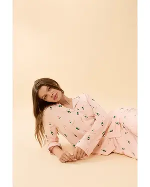 Kate Spade New York Brushed Sweater Knit Notch Collar Pajama Set - Blush Spaced Dot