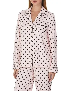 Kate Spade New York Brushed Sweater Knit Notch Collar Pajama Set - Blush Spaced Dot