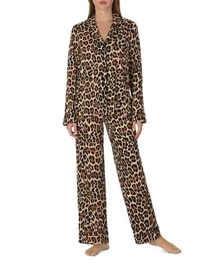 Kate Spade New York Brushed Jersey Notch Collar Pajama Set - Classic Leopard