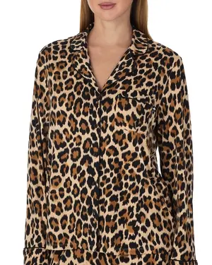 Kate Spade New York Brushed Jersey Notch Collar Pajama Set - Classic Leopard