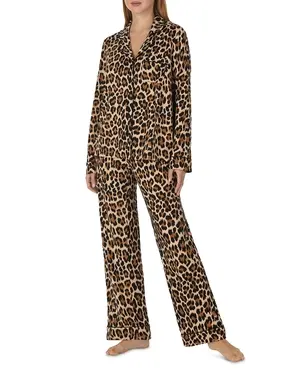 Kate Spade New York Brushed Jersey Notch Collar Pajama Set - Classic Leopard