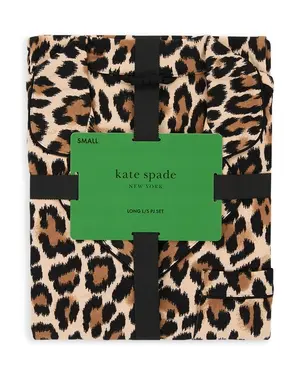 Kate Spade New York Brushed Jersey Notch Collar Pajama Set - Classic Leopard