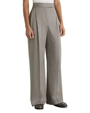REISS Petite Darcy Wool Blend Wide Leg Pants - Light Grey