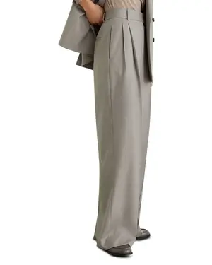 REISS Petite Darcy Wool Blend Wide Leg Pants - Light Grey