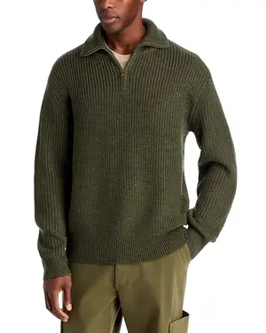 A.p.c. Rib Knit Quarter Zip Sweater - Khaki