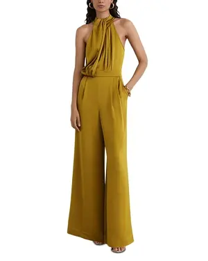 REISS Finley Drape Neck Jumpsuit - Chartreuse