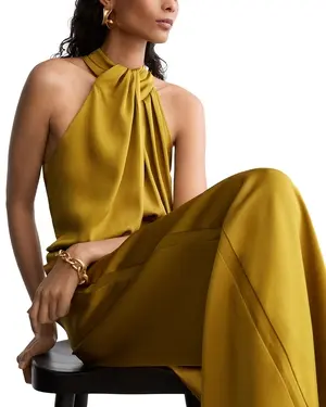 REISS Finley Drape Neck Jumpsuit - Chartreuse
