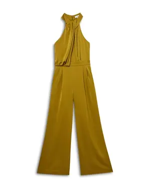 REISS Finley Drape Neck Jumpsuit - Chartreuse