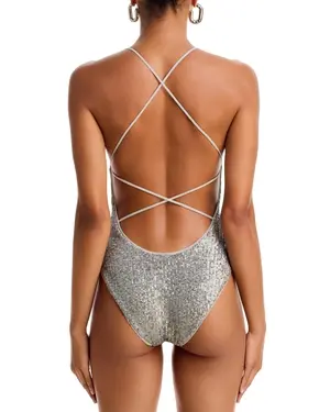 Norma Kamali Fara Sequinned Low Back Strappy Swimsuit