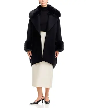 Herno Faux Fur Collar Wool-blend Velour Coat