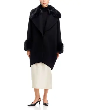 Herno Faux Fur Collar Wool-blend Velour Coat