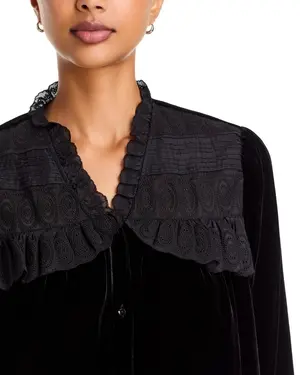 Johnny Was Margeorie Velvet Lace Trim Blouse