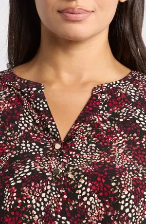 Anne Klein Print Henley Top - Anne Black Multi