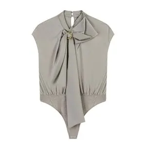 NOCTURNE Collar Detail Sleeveless Bodysuit Blouse - Green