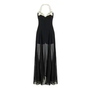 NOCTURNE Embroidery Detail Tulle Maxi Dress - Black