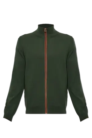 Paul Smith Merino Wool Cardigan With Stand Collar - Green