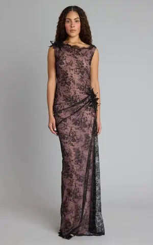 WIEDERHOEFT Sleeveless Chantilly Lace Maxi Dress