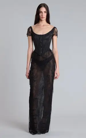 WIEDERHOEFT Embroidered Chantilly Lace Maxi Skirt