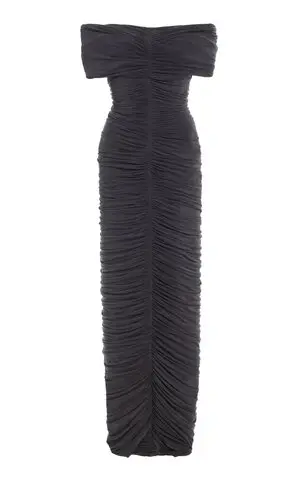 WIEDERHOEFT Draped Sueded Jersey Gown - Black
