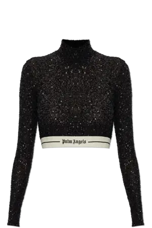 Palm Angels Sequin Crop Top - Black