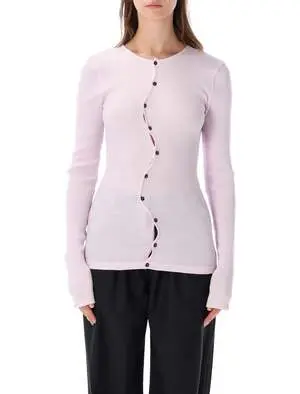 OPERASPORT Ribbed Button-front Cardigan Top - Rosa