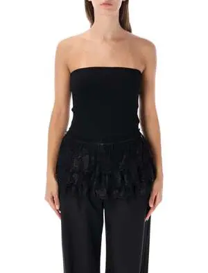 OPERASPORT Strapless Ribbed Lace Peplum Top